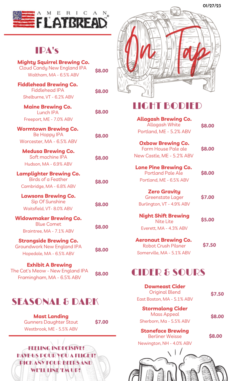 Menus - American Flatbread Brighton & Brighton Bowl