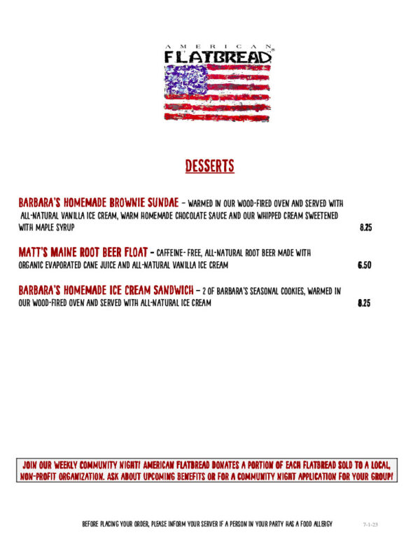 Menus - American Flatbread Brighton & Brighton Bowl